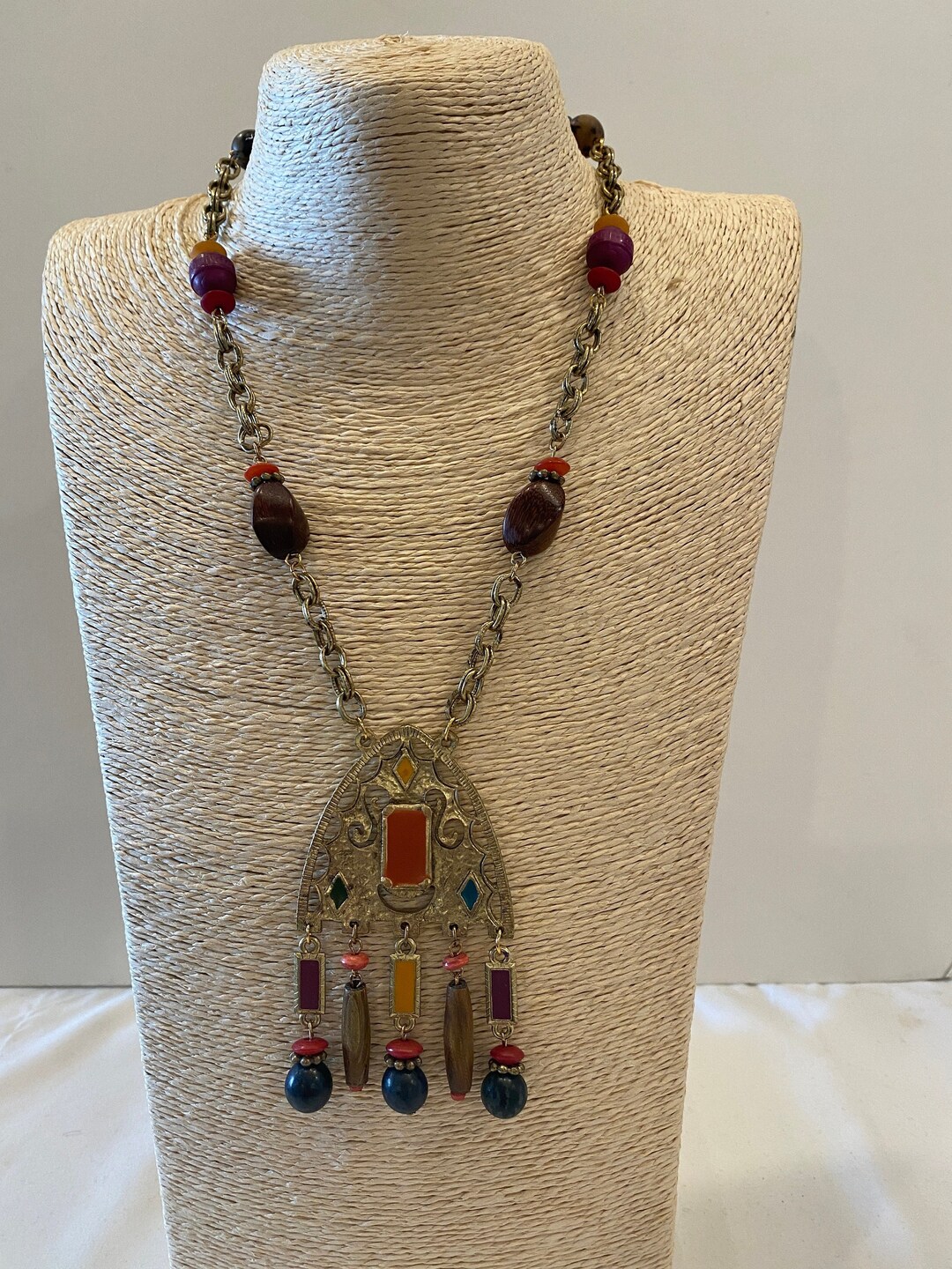 Vintage Moroccan Berber Necklace Chain and Beads Geometric Pendant With ...