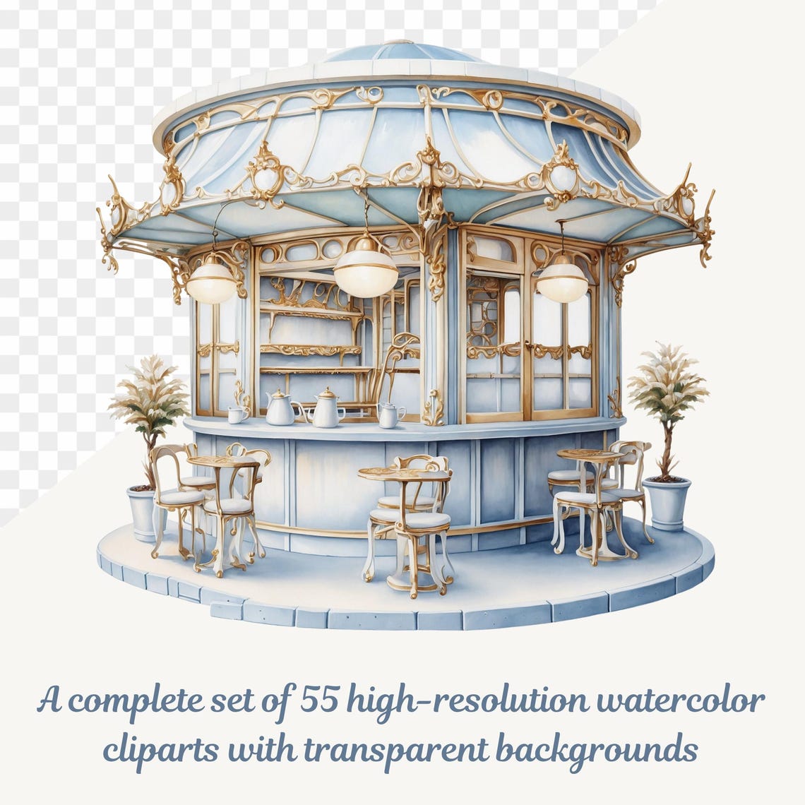 Vintage Carousel Watercolor Clipart Set – 55 PNG Bundle, Pastel Circus ...
