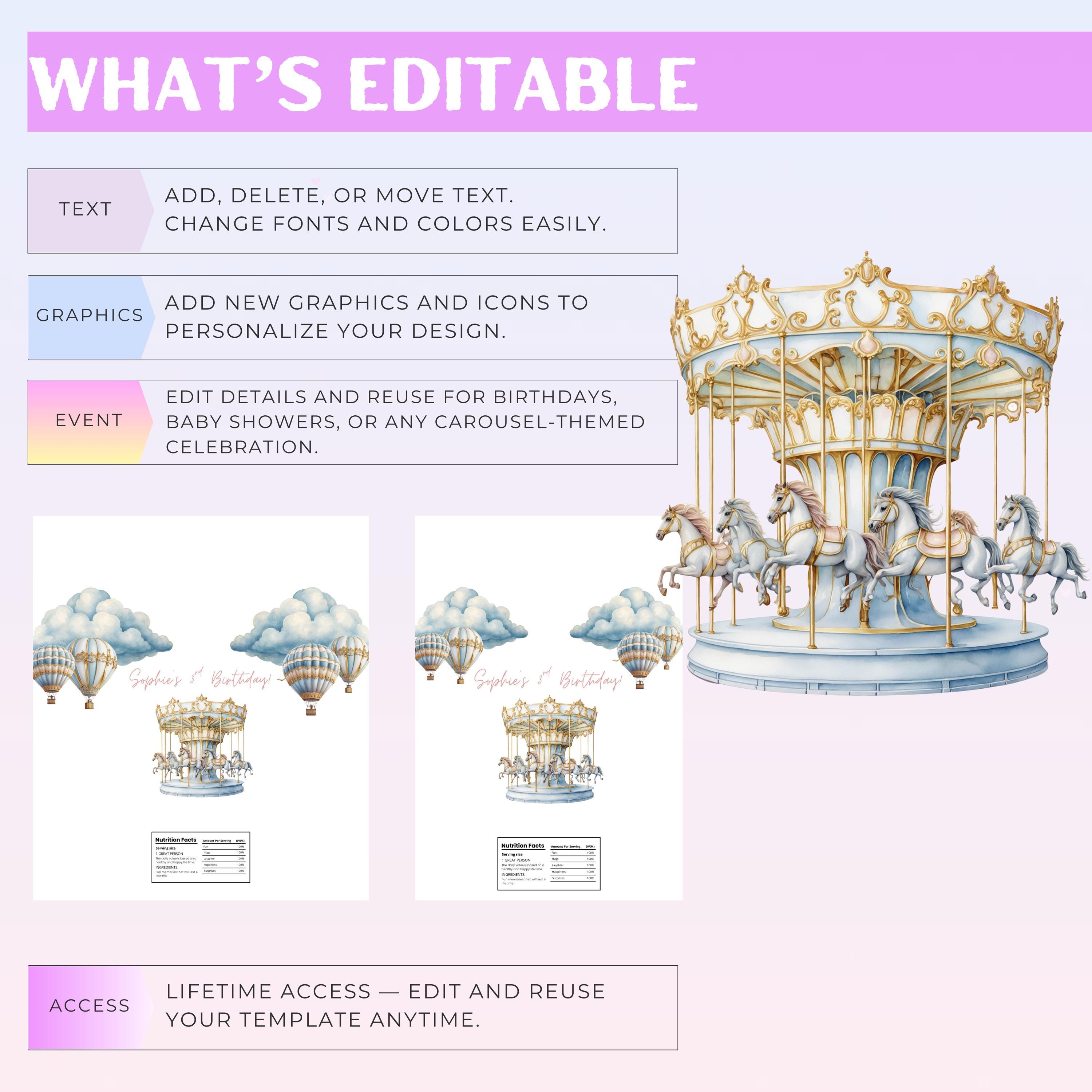 Carousel Birthday Chocolate Bar Wrapper: Blue Carousel Theme Party ...
