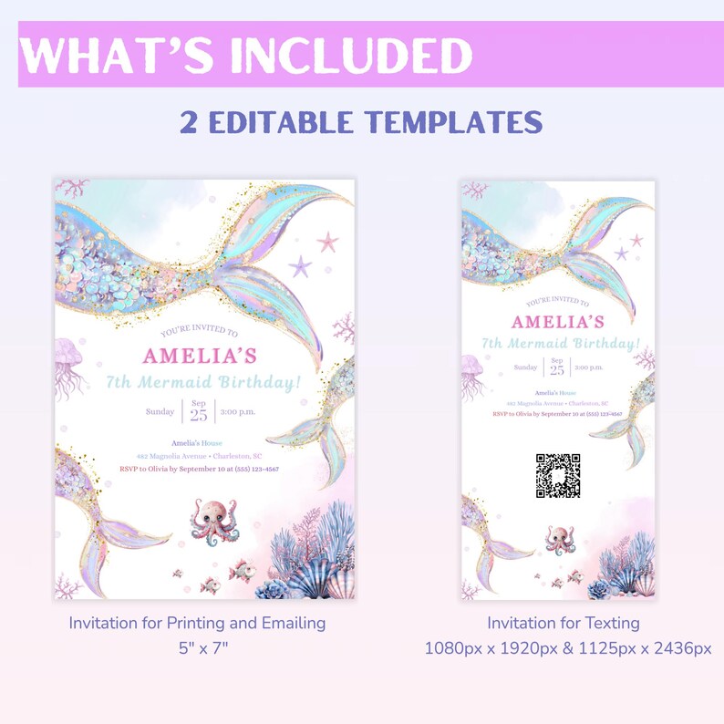 Mermaid Birthday Invitation With Musical QR Code: Under the Sea Party ...