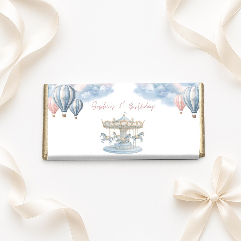Carousel Birthday Chocolate Bar Wrapper: Blue Carousel Theme Party ...