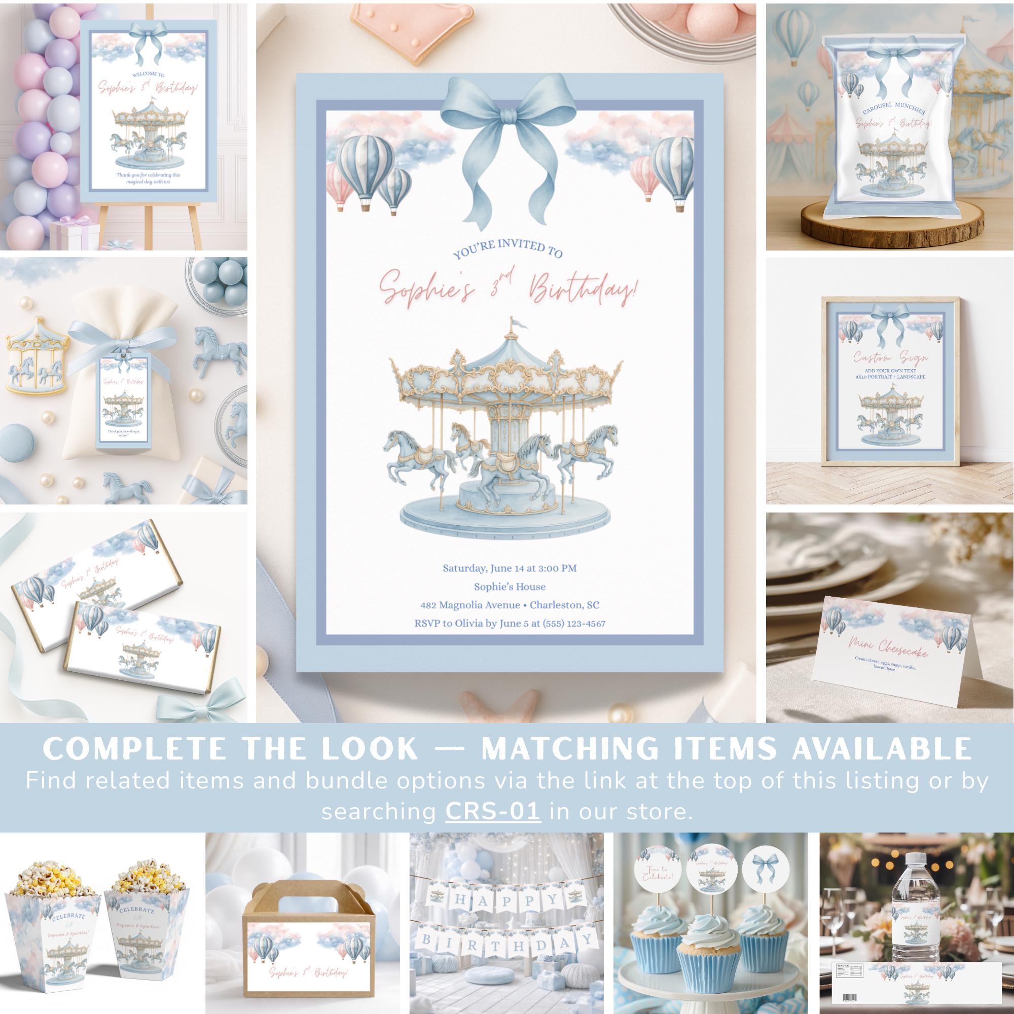 Carousel Birthday Welcome Sign: Blue Carousel Theme Party Decorations ...