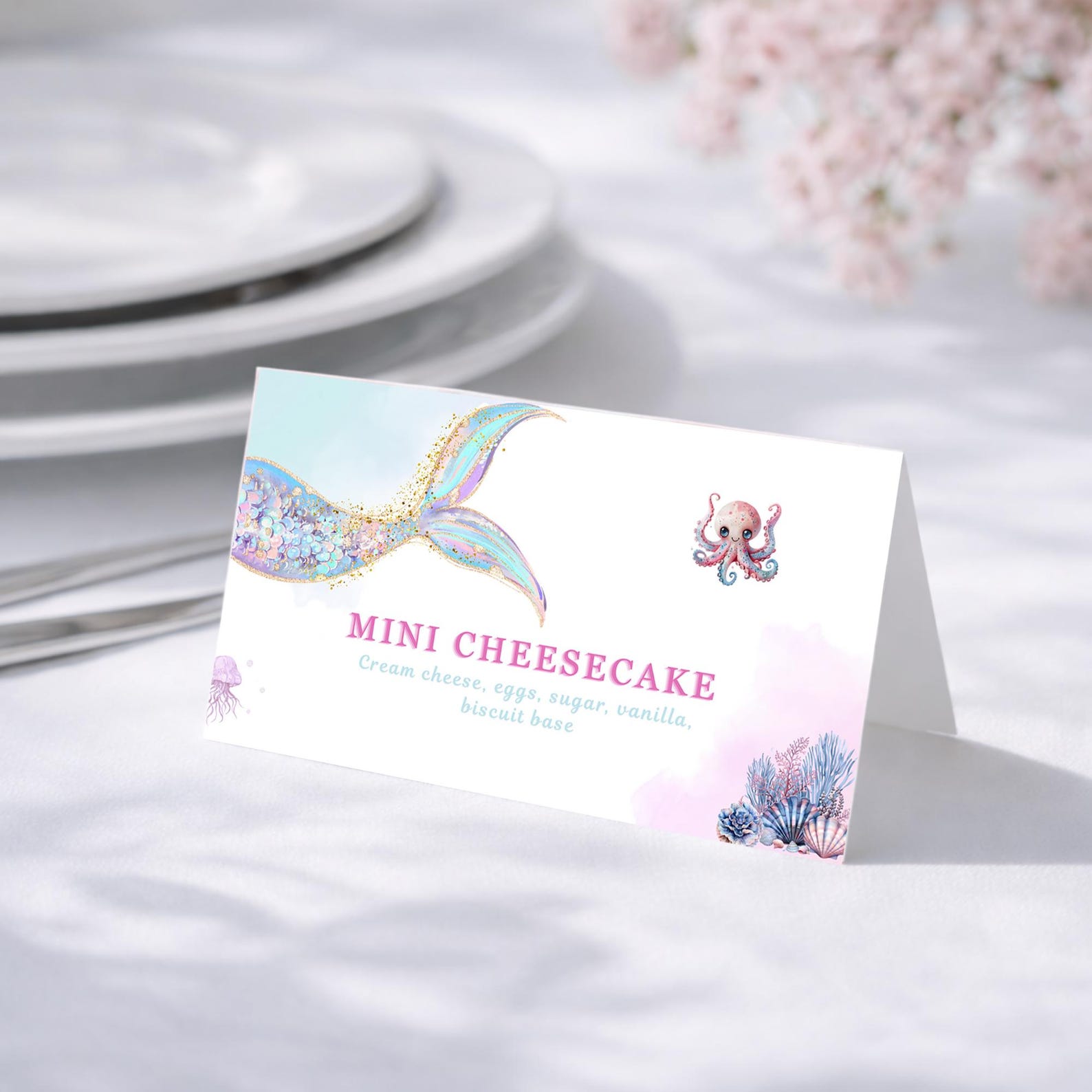 Mermaid Birthday Food Cards: Flat & Tent Buffet Cards | Editable Canva ...