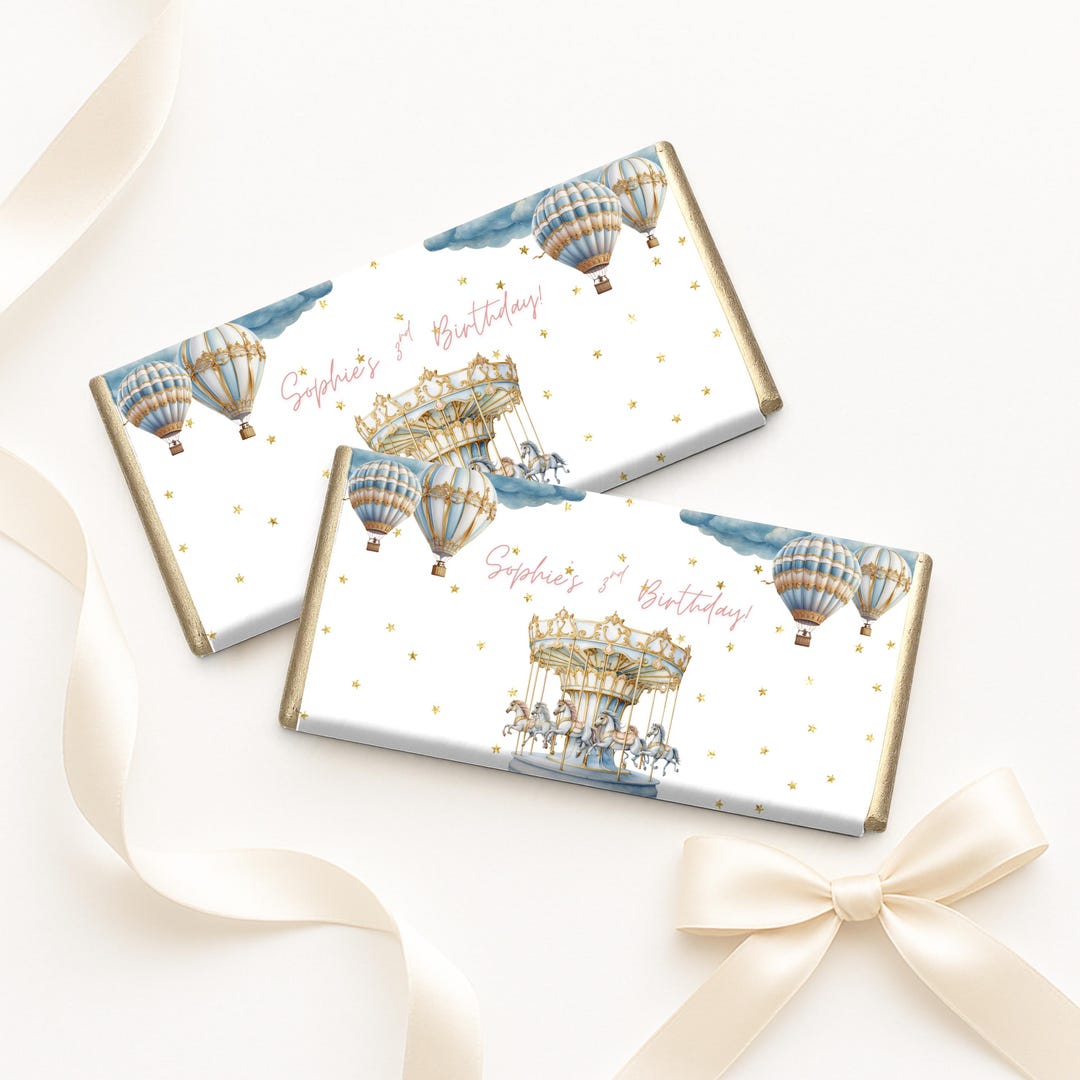Vintage Carousel Birthday Chocolate Bar Wrapper: Blue and Gold ...