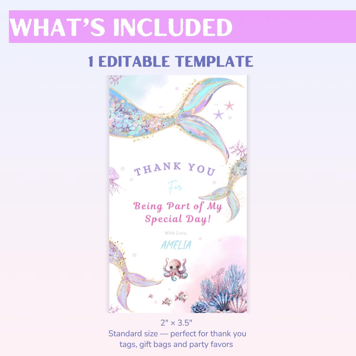 Mermaid Birthday Thank You Tag: Under the Sea Party Decorations ...