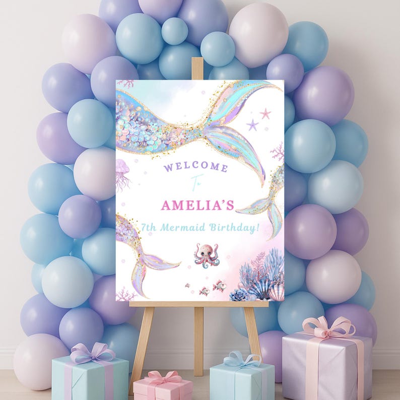 Mermaid Birthday Welcome Sign: Under the Sea Party Decorations ...