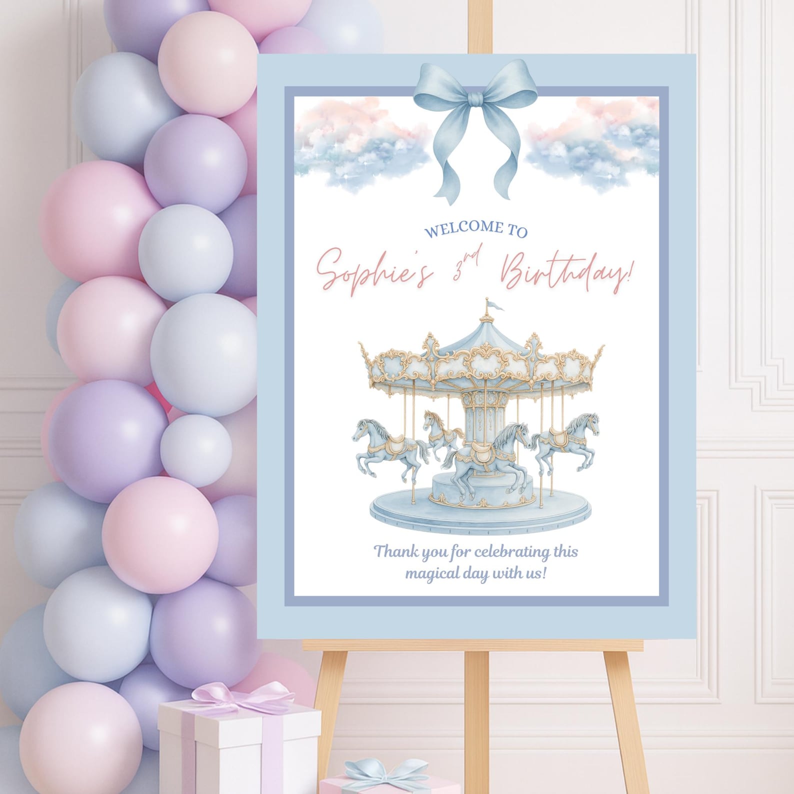 Carousel Birthday Welcome Sign: Blue Carousel Theme Party Decorations ...