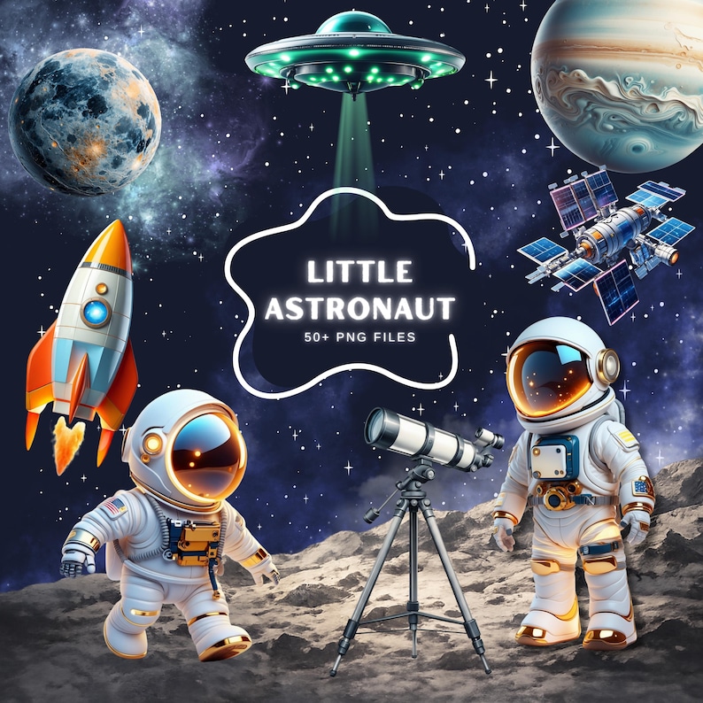 Astronaut Clipart Set – 52 PNG Bundle, Watercolor Astronauts, Space ...