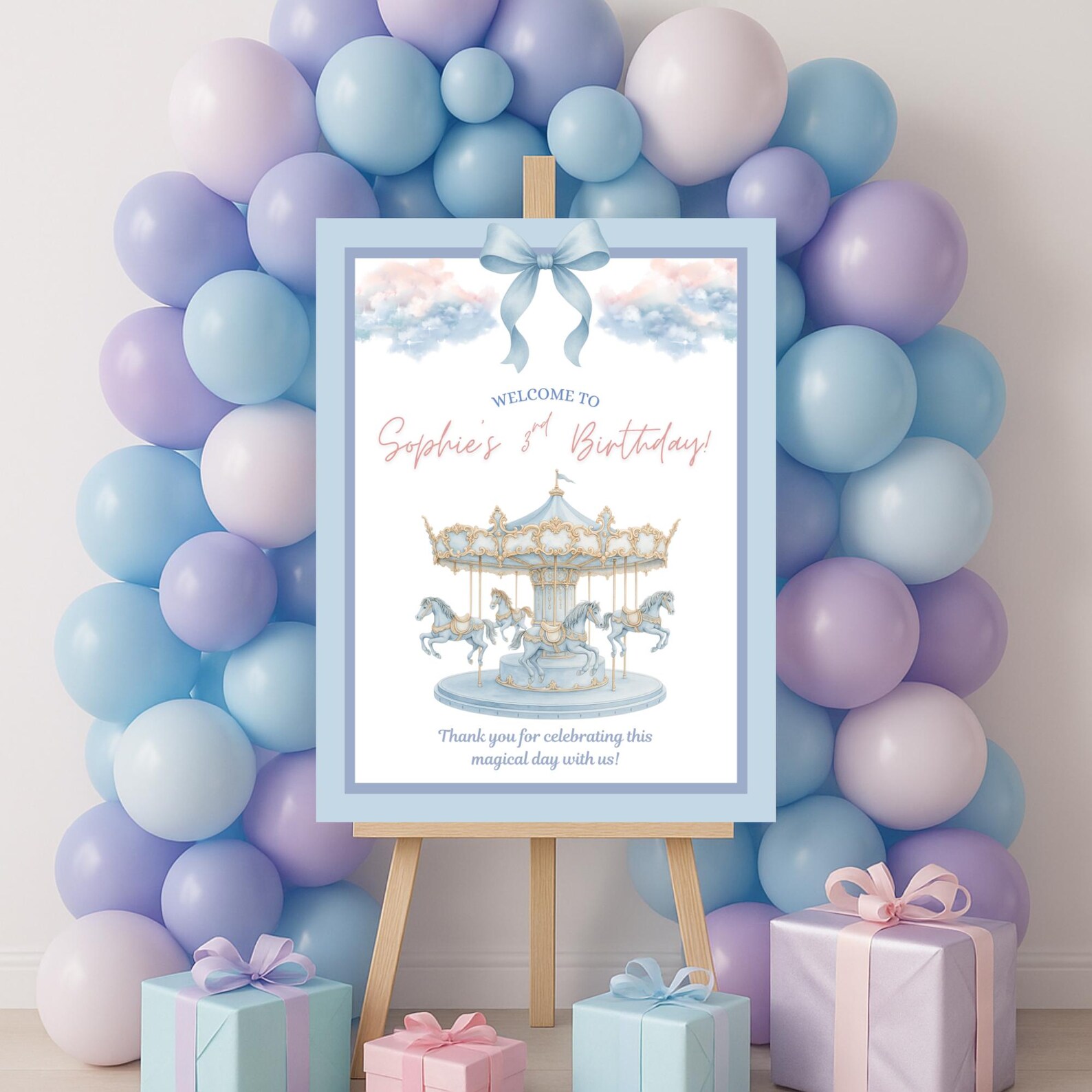 Carousel Birthday Welcome Sign: Blue Carousel Theme Party Decorations ...