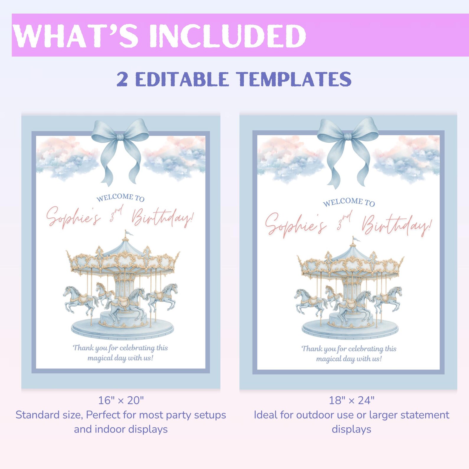 Carousel Birthday Welcome Sign: Blue Carousel Theme Party Decorations ...
