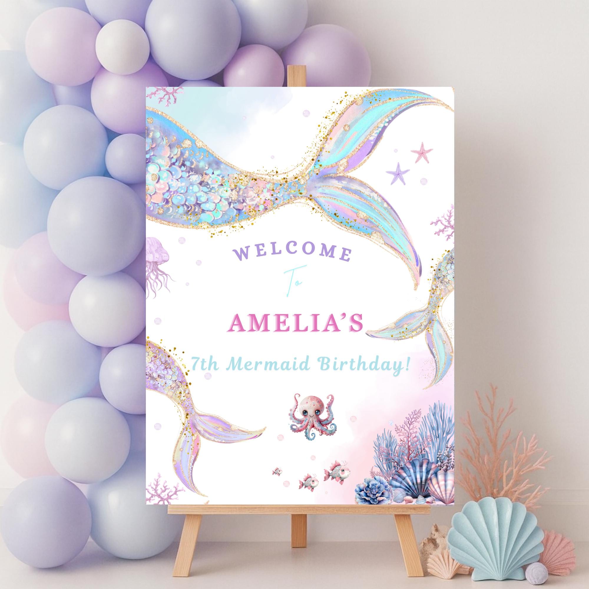 Mermaid Birthday Welcome Sign: Under the Sea Party Decorations ...