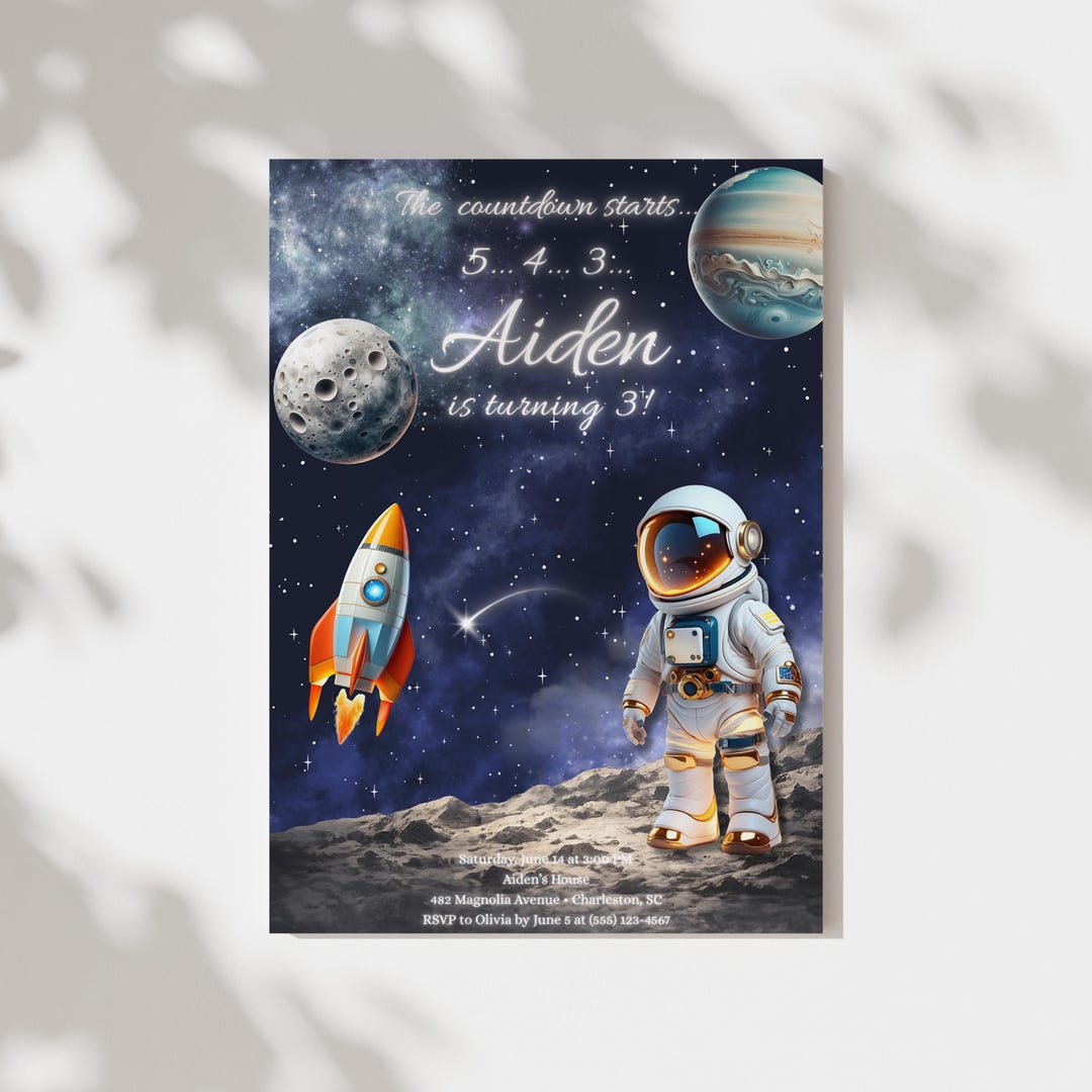 Astronaut Birthday Invitation, Space Theme Party Decorations – Dreamy ...