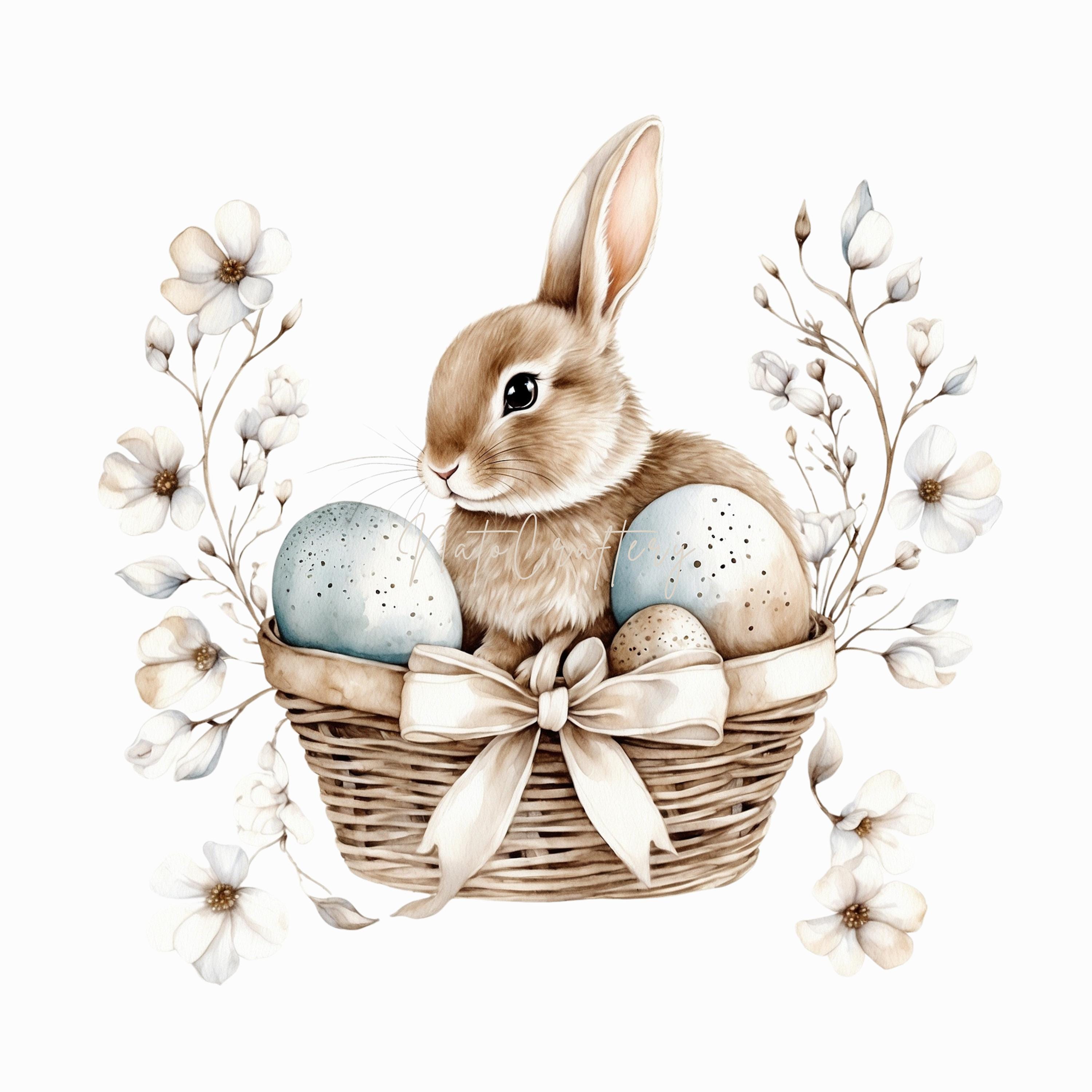 12 Easter Bunny Clipart Bundle, Neutral & Pastel Bunny PNG, Spring ...