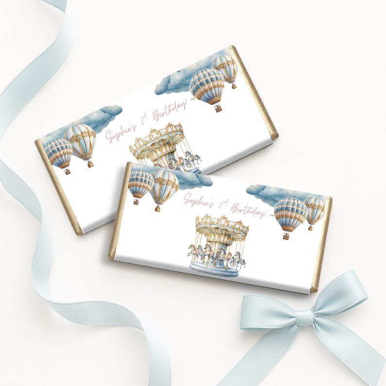 Carousel Birthday Chocolate Bar Wrapper: Blue Carousel Theme Party ...