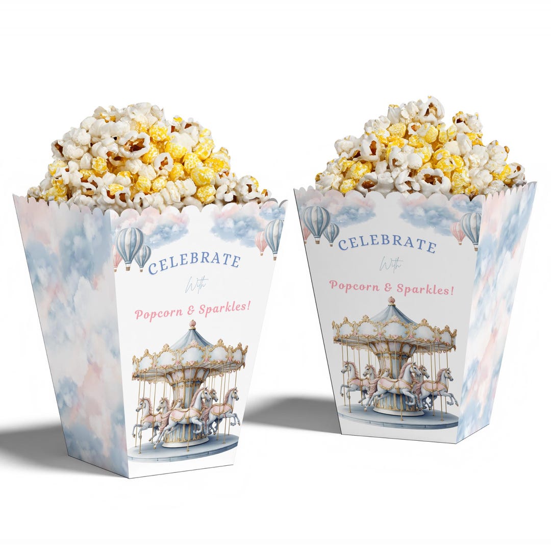 Carousel Birthday Popcorn Box: Pink Carousel Theme Party Decorations ...