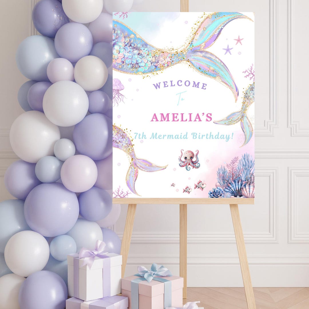 Mermaid Birthday Welcome Sign: Under the Sea Party Decorations ...