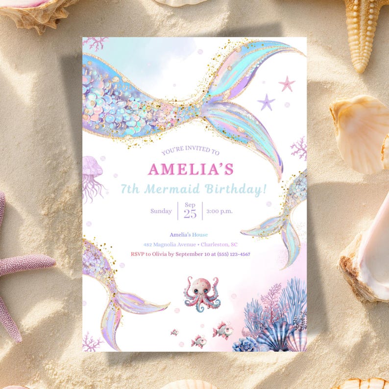 Mermaid Birthday Invitation With Musical QR Code: Under the Sea Party ...
