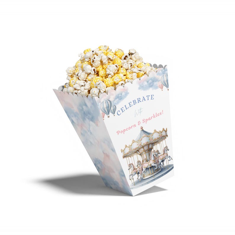 Carousel Birthday Popcorn Box: Pink Carousel Theme Party Decorations ...