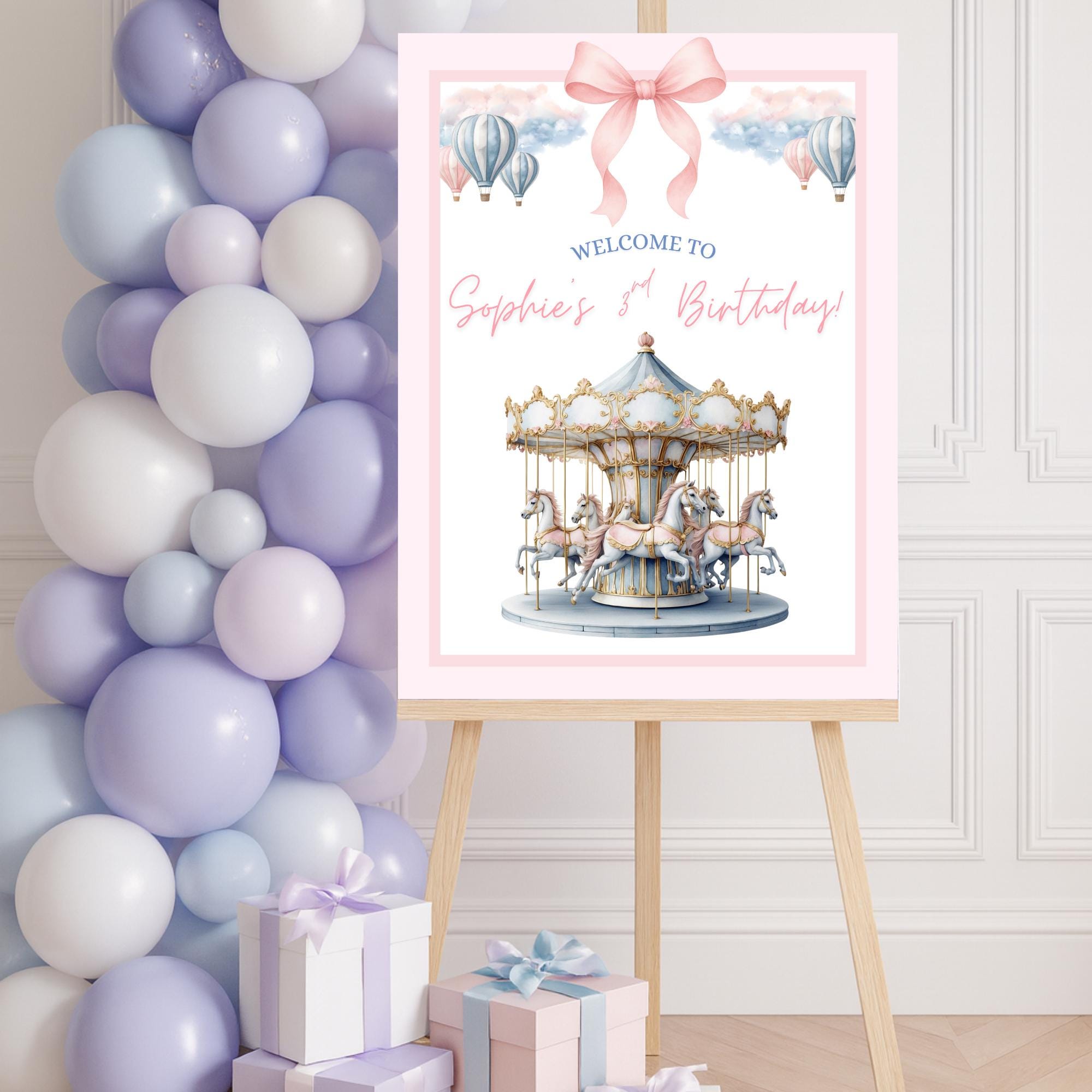 Carousel Birthday Welcome Sign: Pink Carousel Theme Party Decorations ...