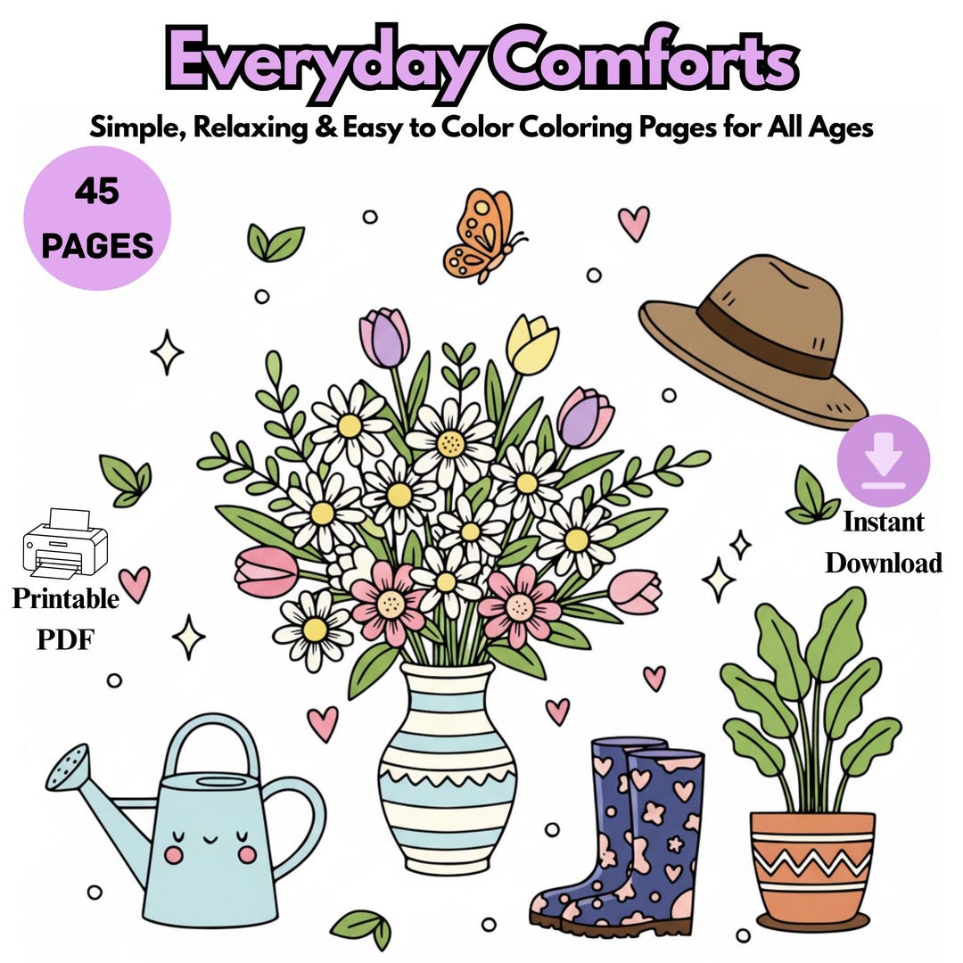 Cozy Comforts Coloring Pages, Self Care for Everyone, Relaxing Mindful ...