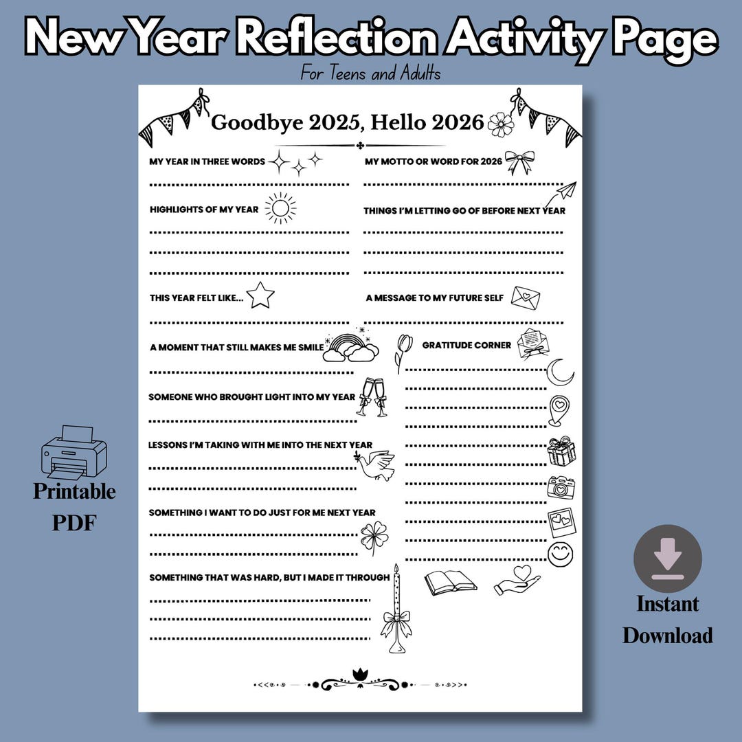 New Year Reflection Worksheet, 2026 Journal Page, End of the Year 2025 ...