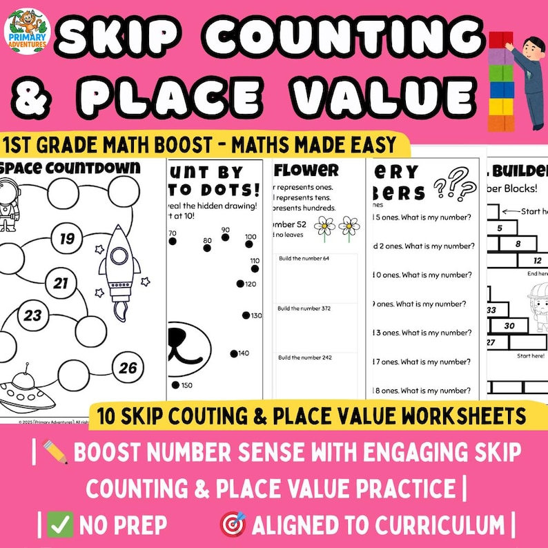 Skip Counting & Place Value Worksheets - Etsy