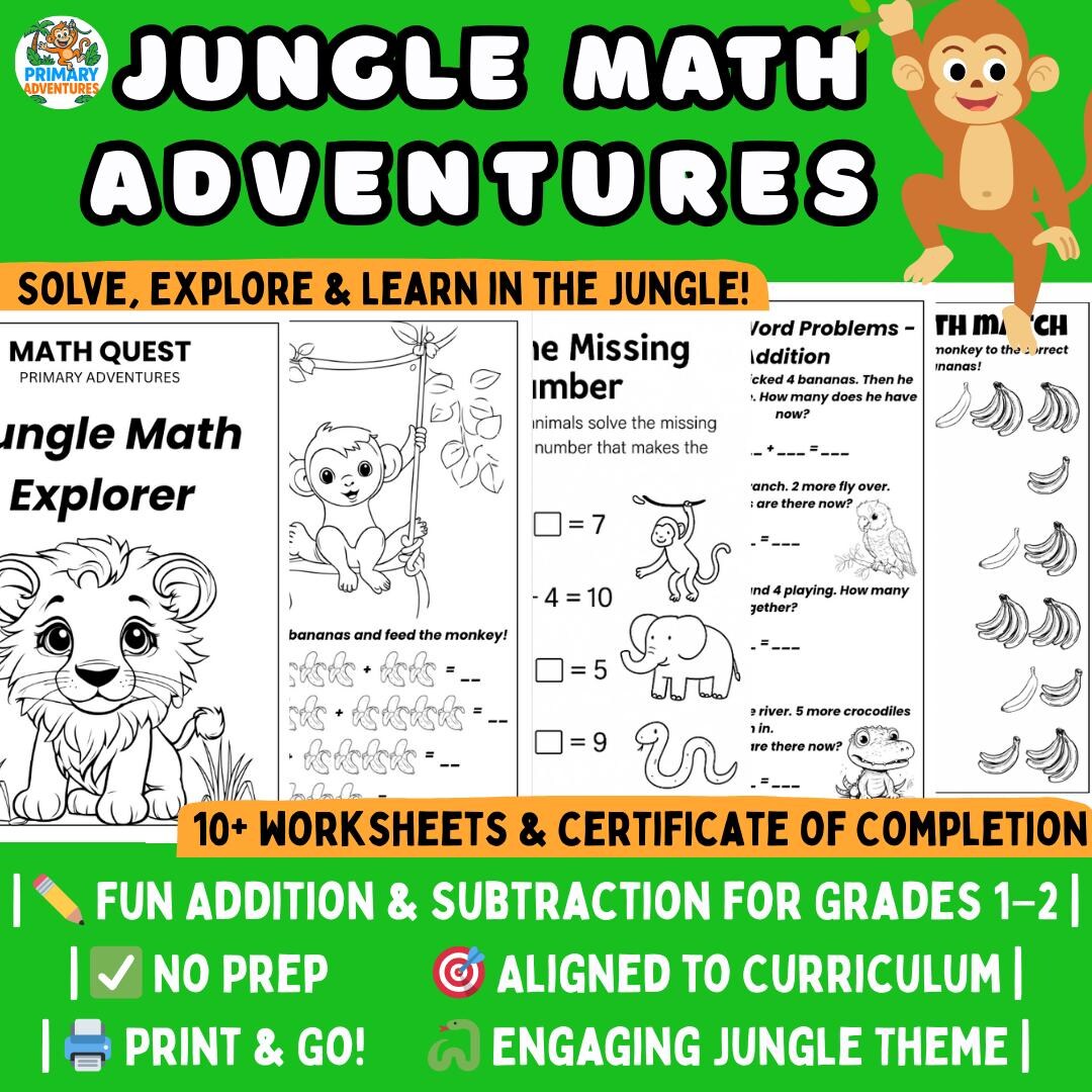 Addition & Subtraction Practice | Jungle Theme Math Pack - Etsy