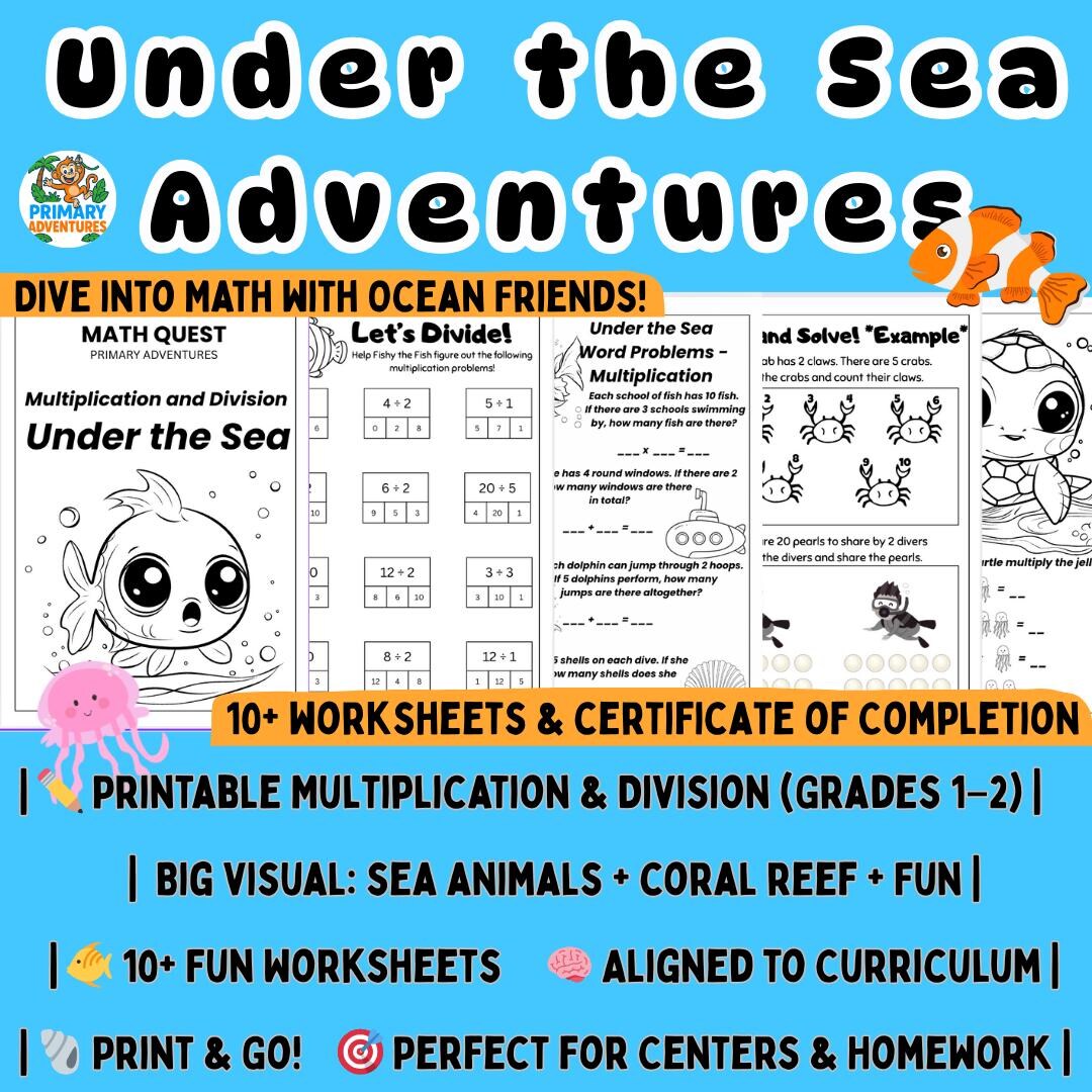 Underwater Math Practice | Multiplication & Division Fun - Etsy