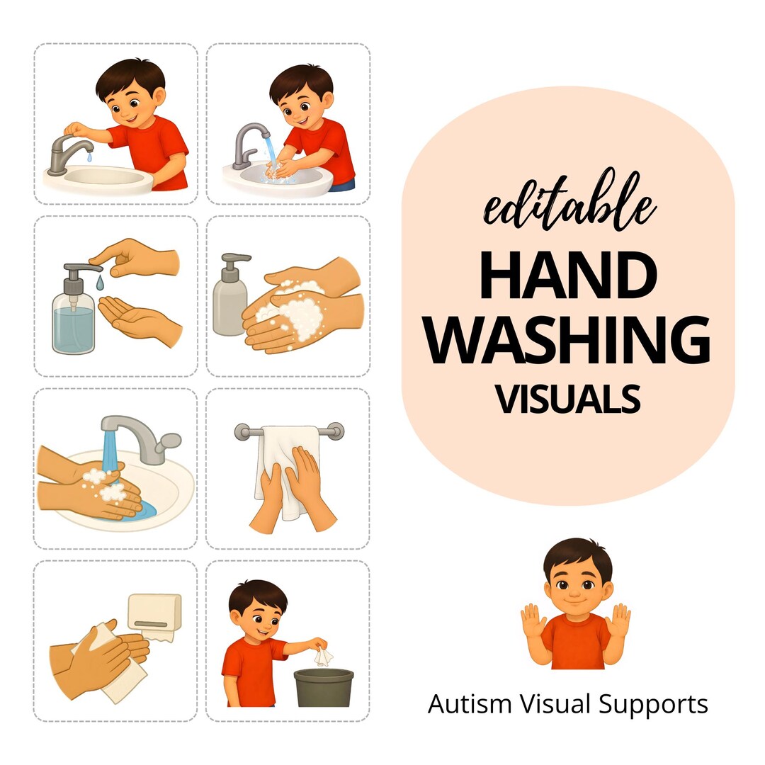 Hand Washing Visuals for Kids, Autism and Preschool, Hygiene Routine ...