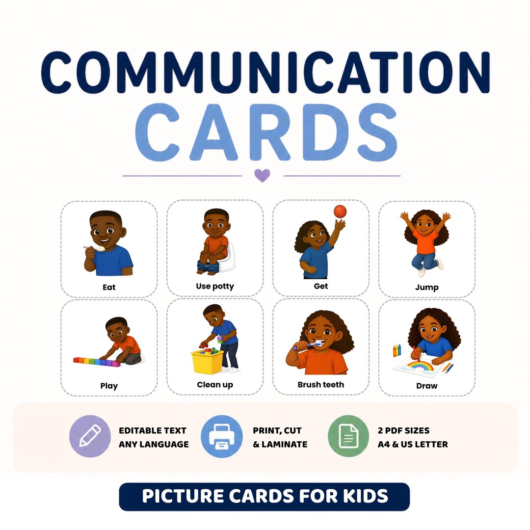 Editable Communication Cards for Autism: Visual Routine Flashcards ...