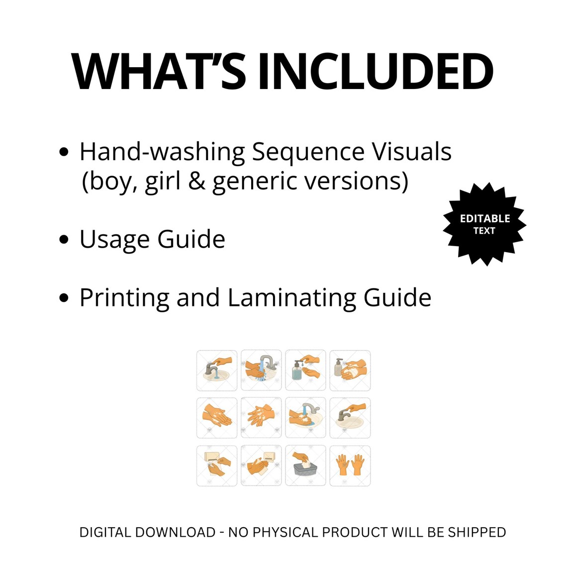 Hand Washing Visuals for Kids, Autism and Preschool, Hygiene Routine ...