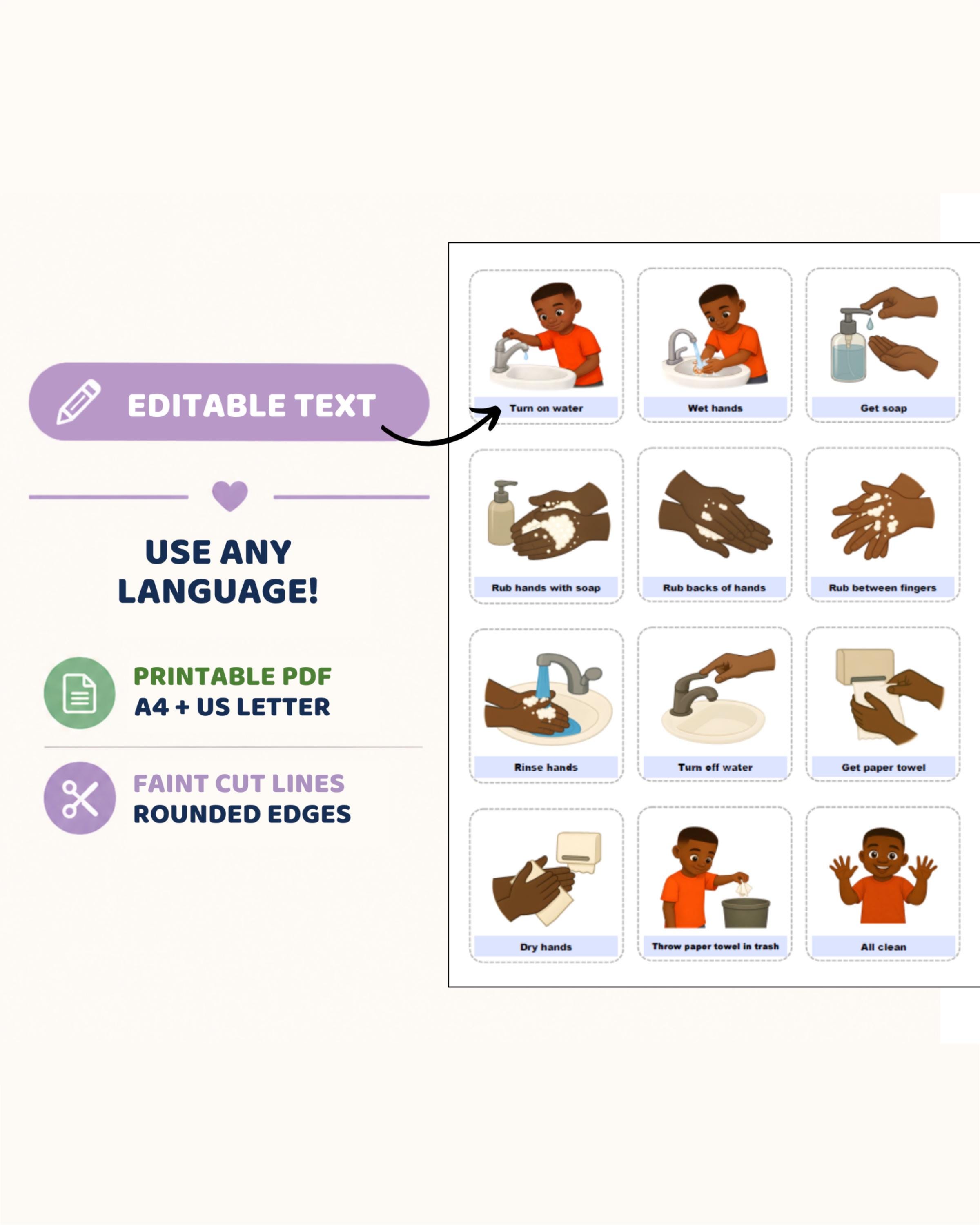 Wash Hands Routine Visual Cards for Toddlers, Autism Visuals (PDF ...
