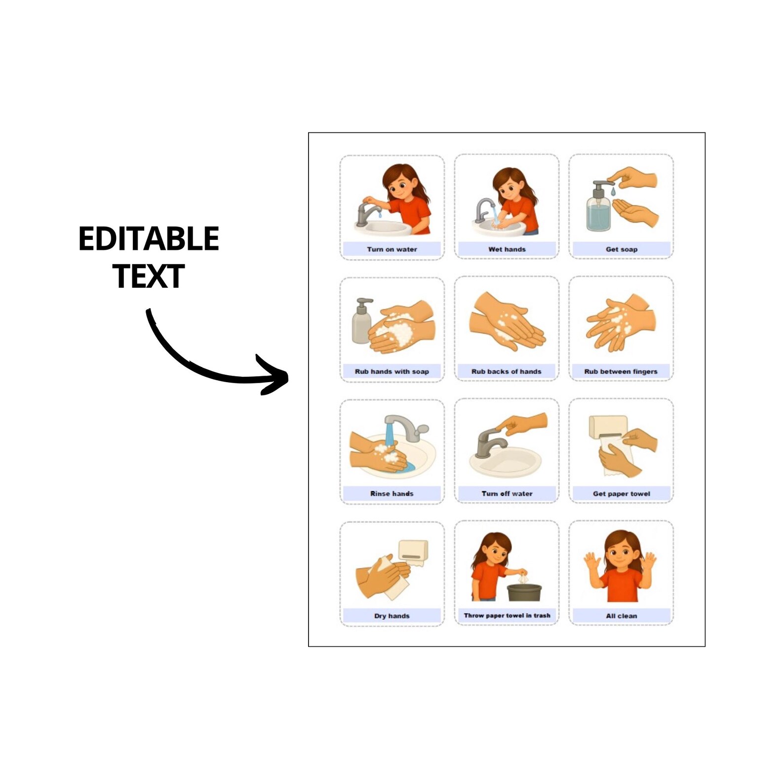 Hand Washing Visuals for Kids, Autism and Preschool, Hygiene Routine ...