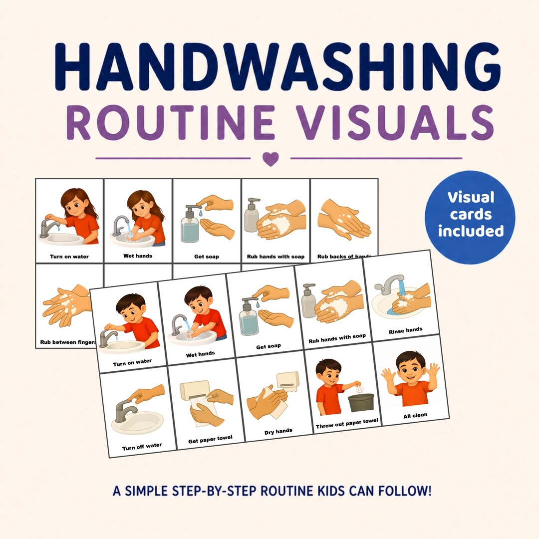 Hand Washing Visuals for Kids, Autism and Preschool, Hygiene Routine ...