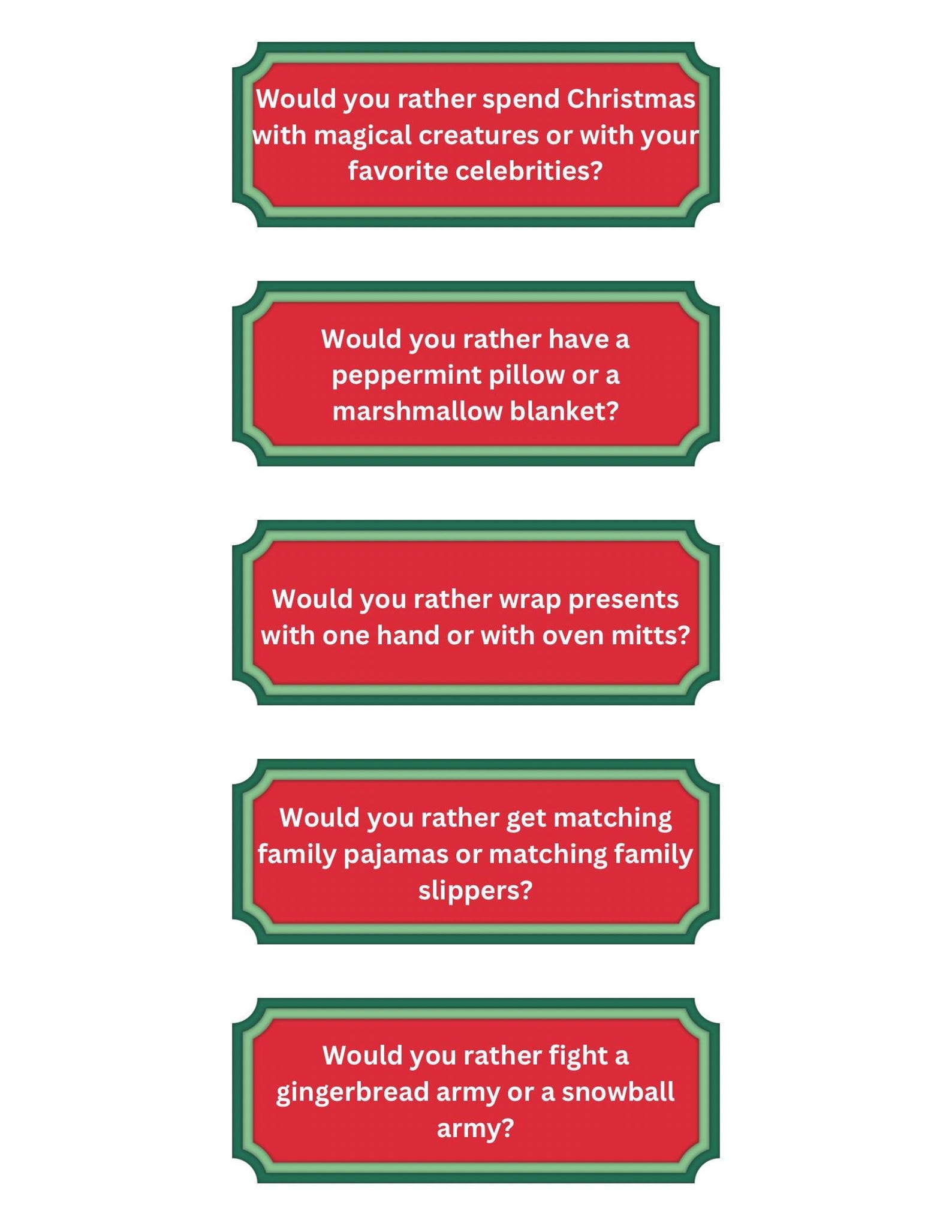 Christmas Would You Rather Game | 100 Holiday Questions (PDF Download ...