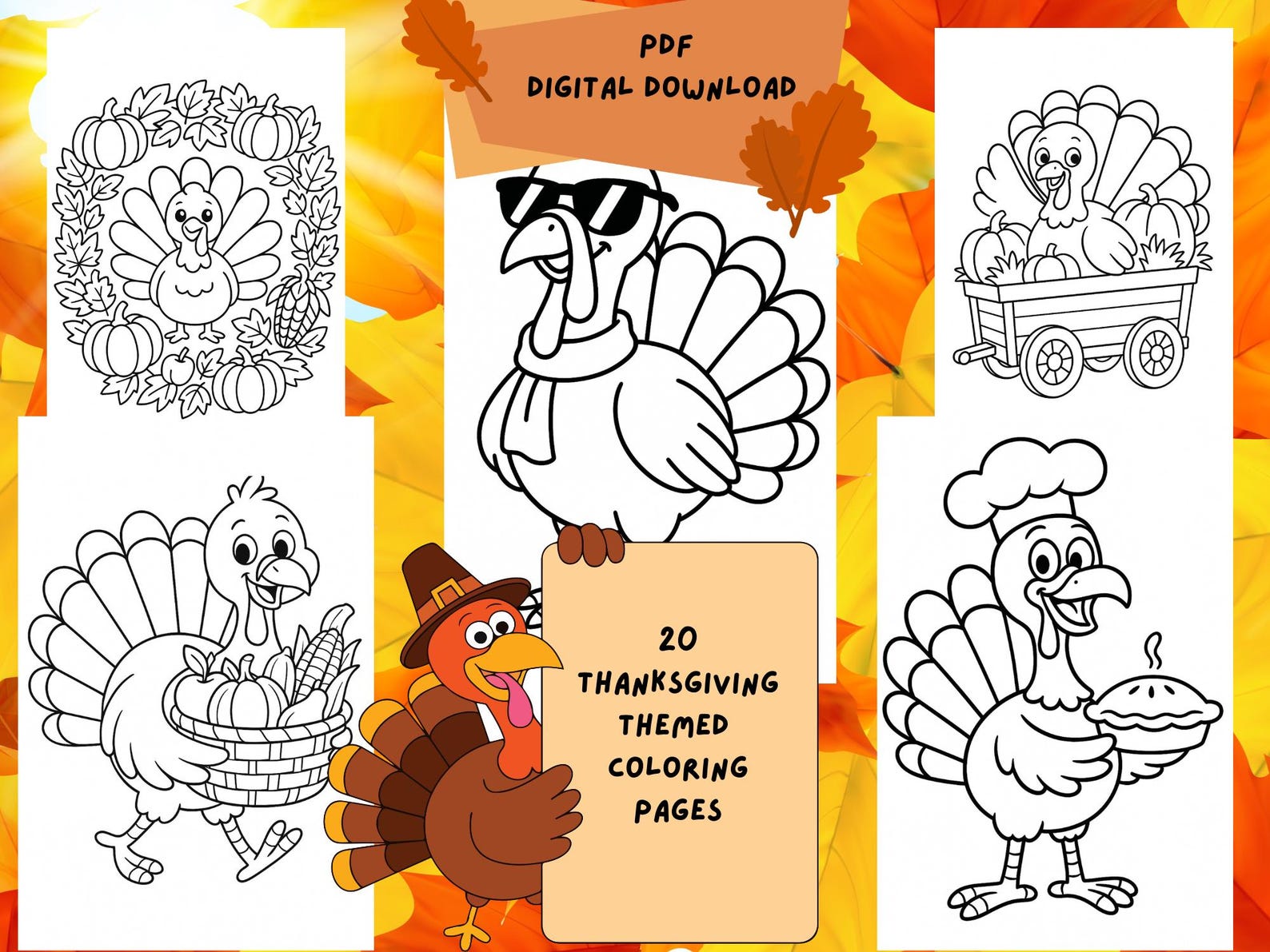 Thanksgiving Coloring Pages for Kids, 20 Pages, Printable PDF - Etsy
