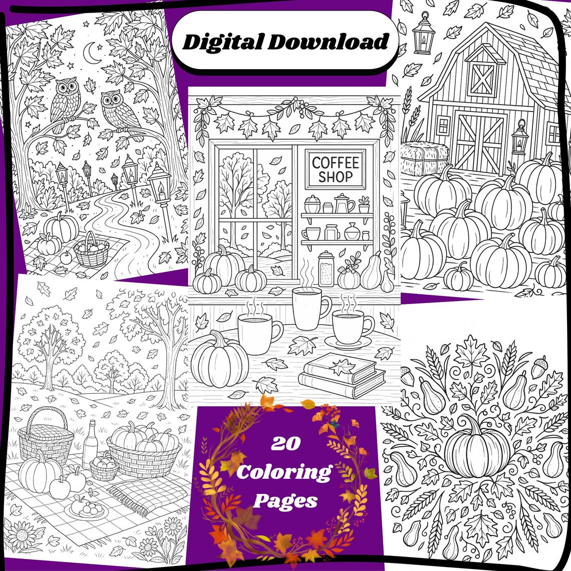 20 Intricate Fall Coloring Pages for Adults – Cozy Digital Download ...