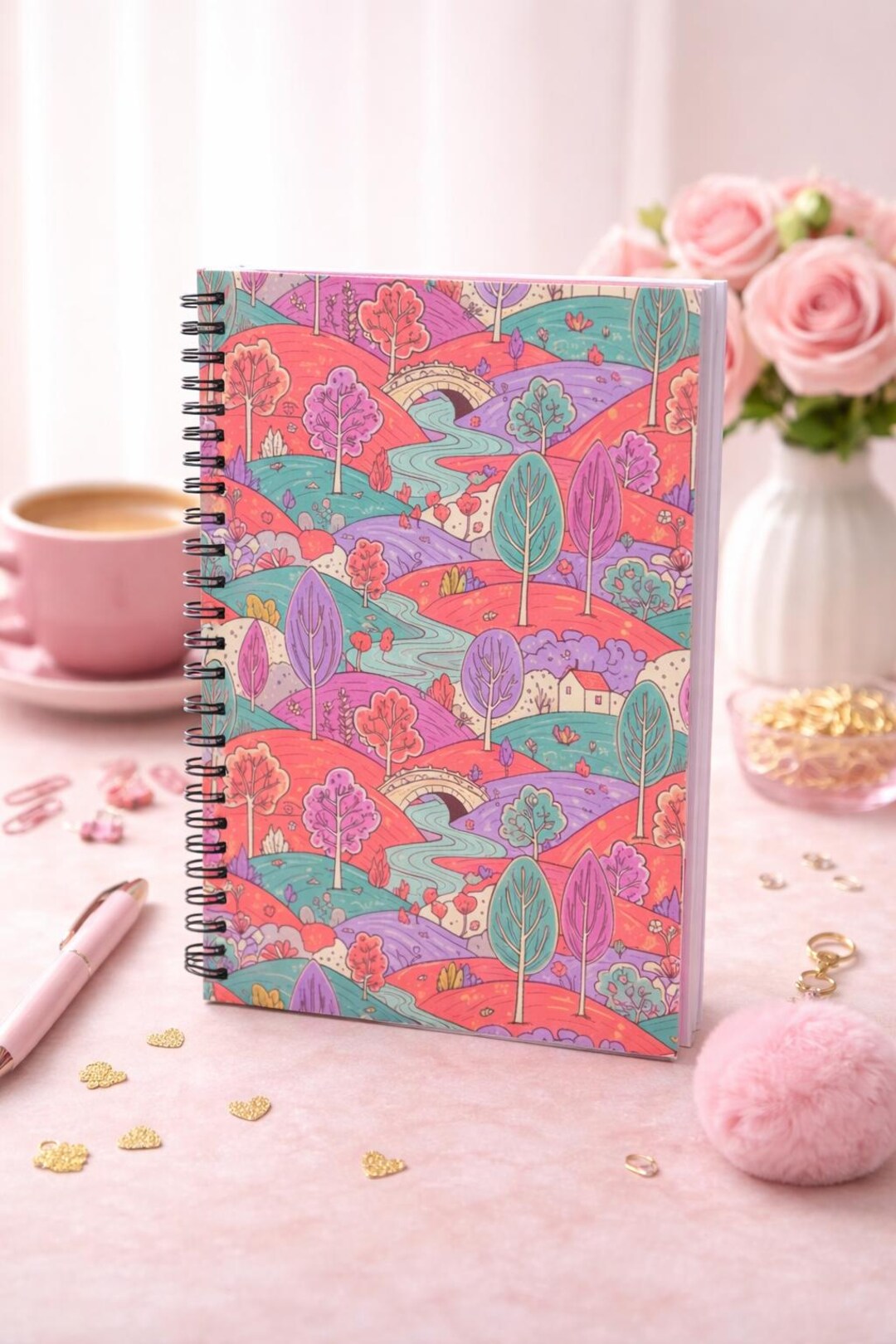 Pastel Landscape Spiral Notebook | Cottagecore, Lined Journal - Etsy
