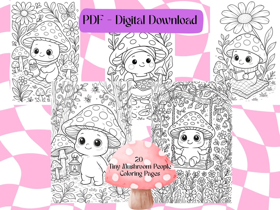 Mushroom People Coloring Pages – Whimsical Fantasy Art, Adult ...