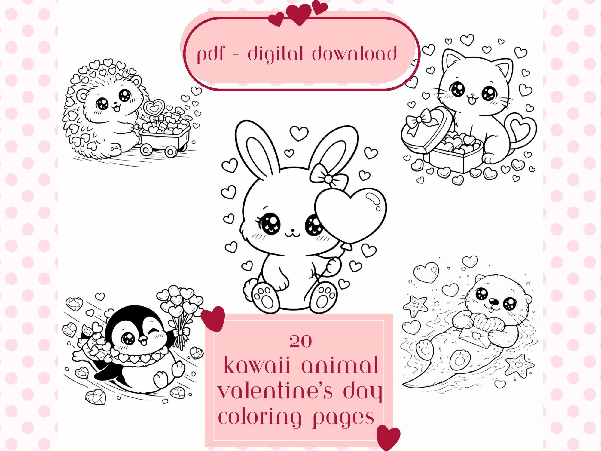 Valentine's Day Coloring Pages | Kawaii Animals & Mandalas (80 Page ...