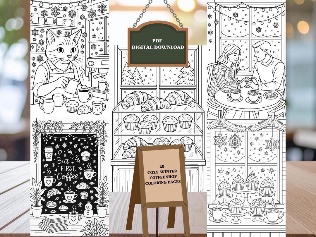 Cozy Winter Coffee Shop Adult Coloring Book, 20 Pages, Printable PDF - Etsy