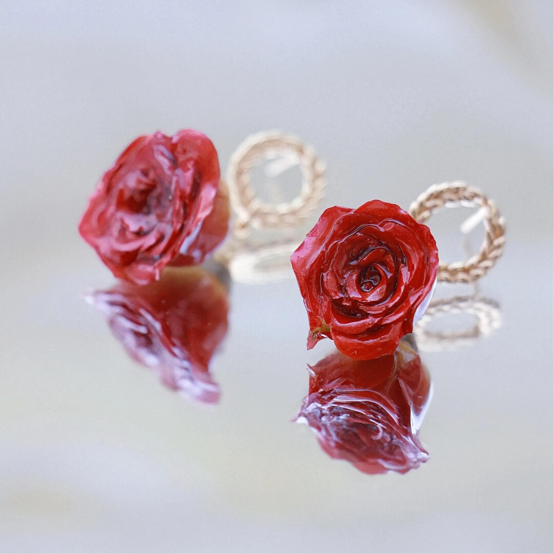 Real Red Rose Stud Earrings: Nature Inspired Jewelry, Unique Botanical ...