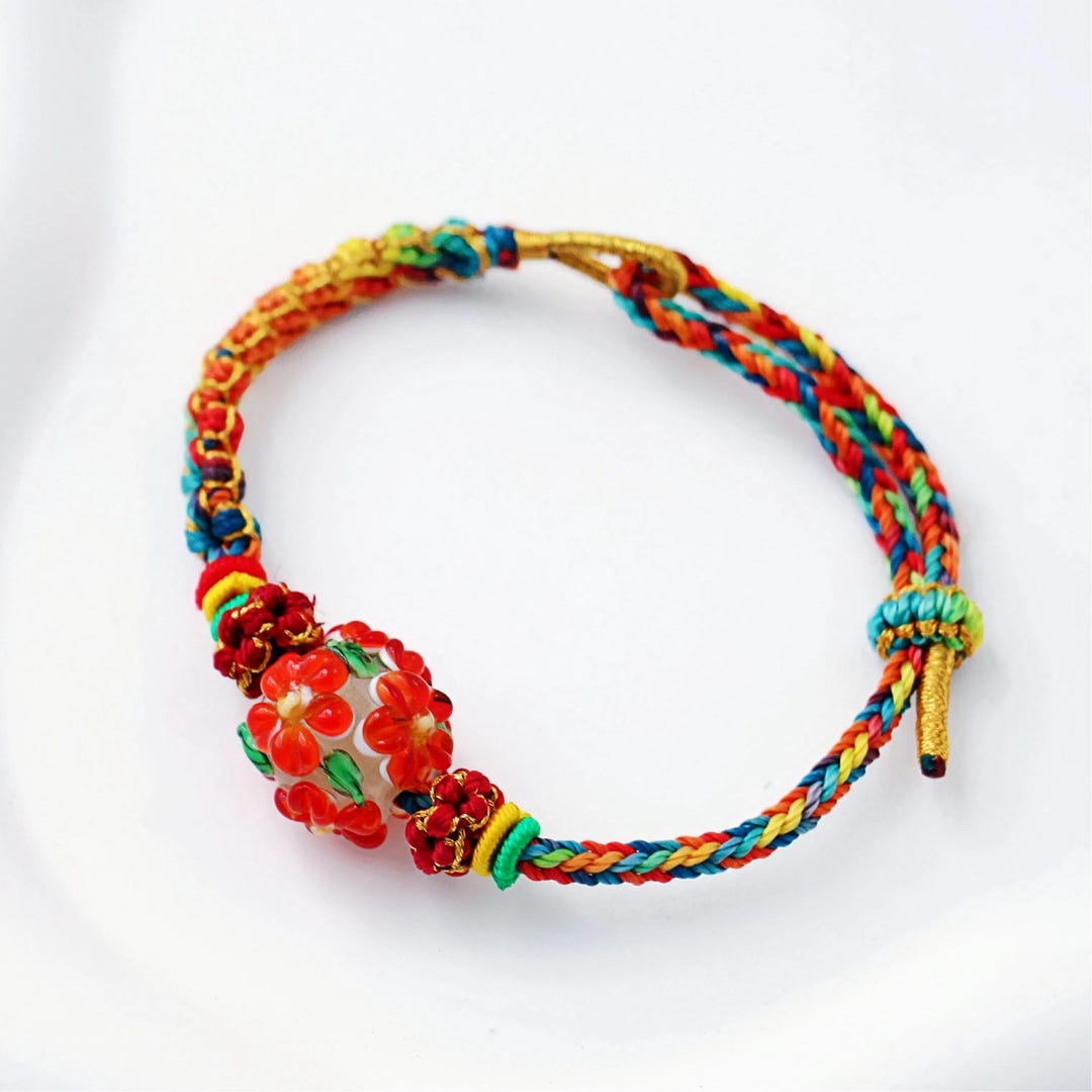 Plum Bossom Glass Beaded Bracelet: Handmade Charm Beads, Nature ...