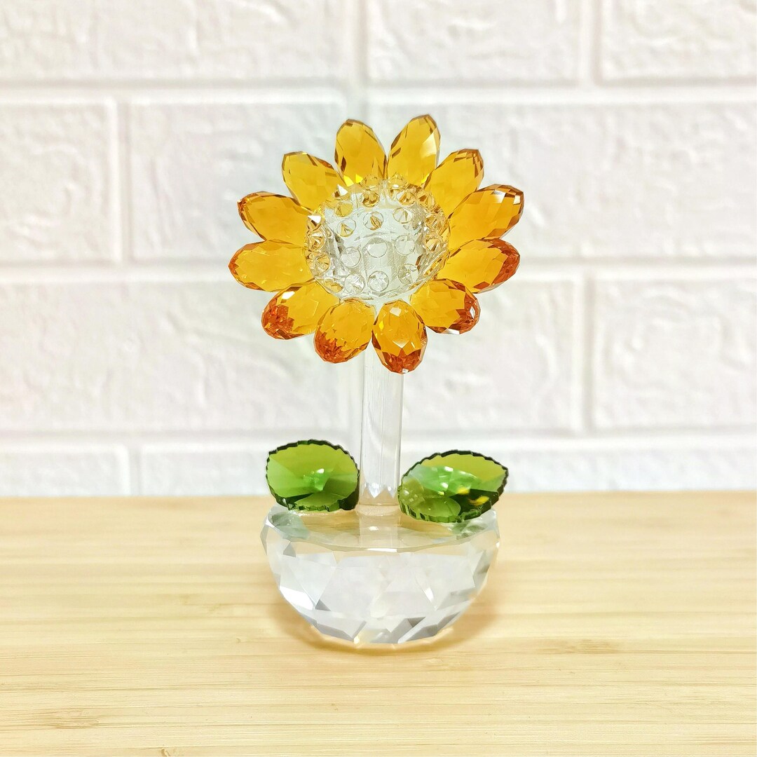 Handmade Glass Sunflower Figurine: Sparkling Glass Flower Home Desk ...