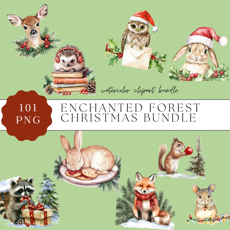 Watercolor Christmas Clipart | Forest Animal PNG Bundle - Etsy