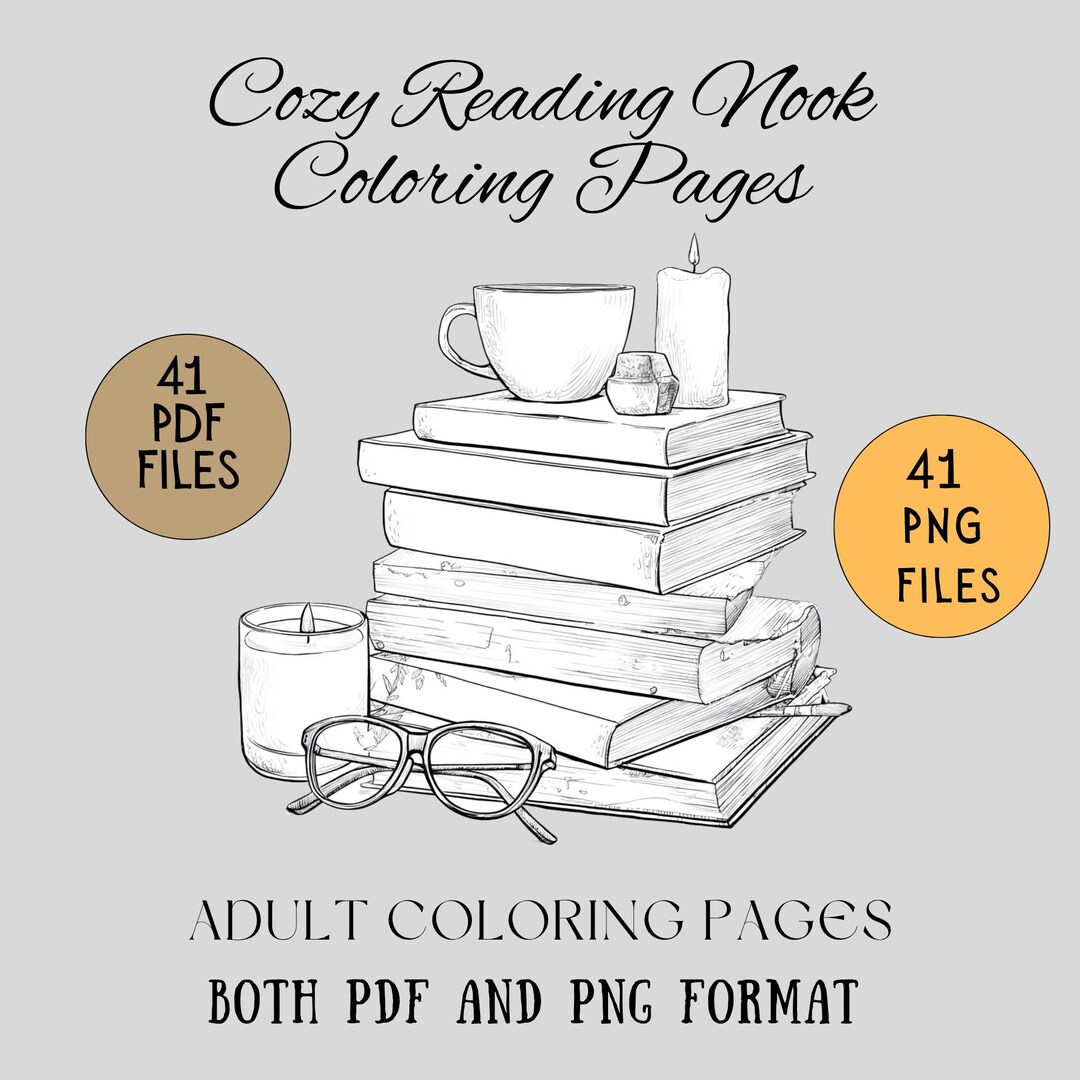 Cozy Reading Nook Coloring Pages | Relaxing Line Art (digital Download ...