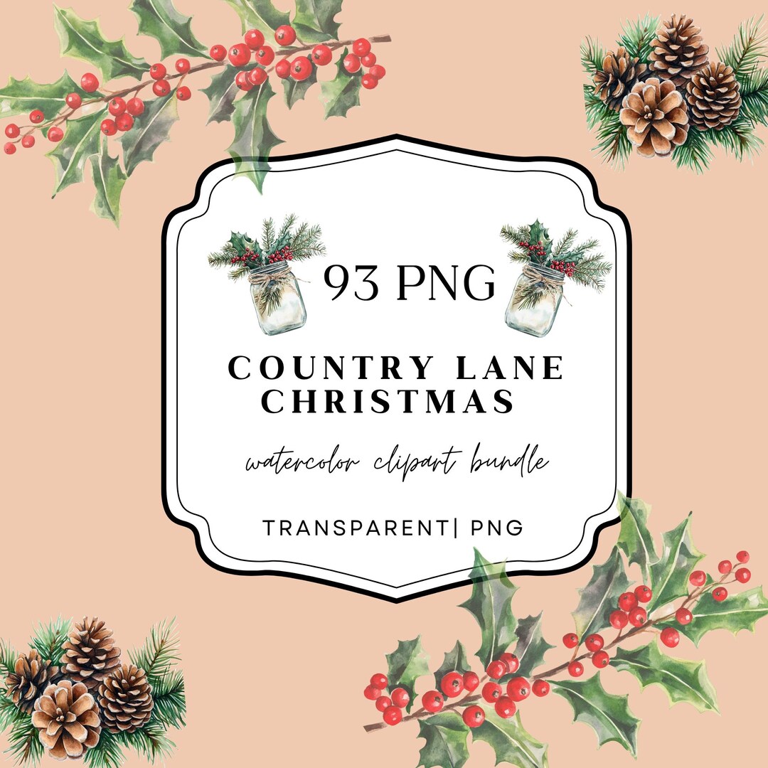 Watercolor Farmhouse Christmas Clipart | Rustic Holiday PNG Bundle - Etsy