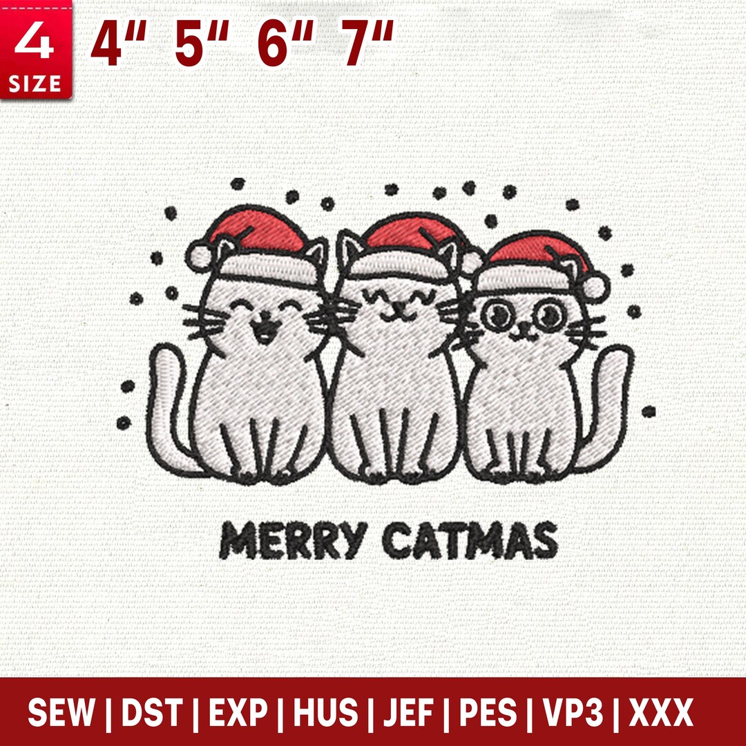 Merry Catmas Embroidery Design | Christmas Cats Stitch (digital ...