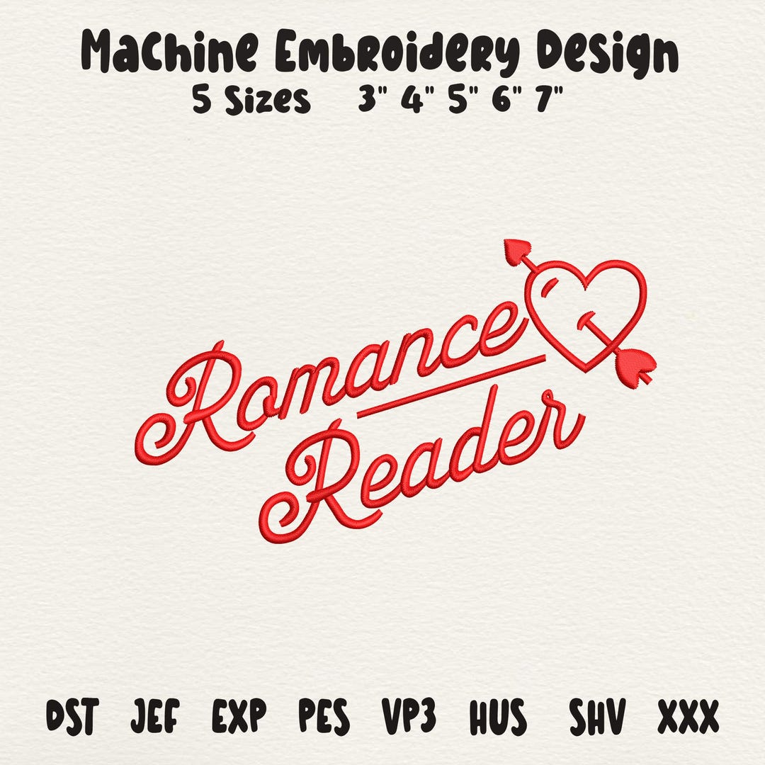 Romance Reader Embroidery Design, Book Lover Embroidery File, Romance ...