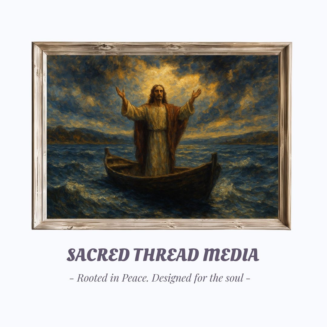 Vintage Christian Sea Painting, Jesus Calming Storm Art, Moody Sacred ...